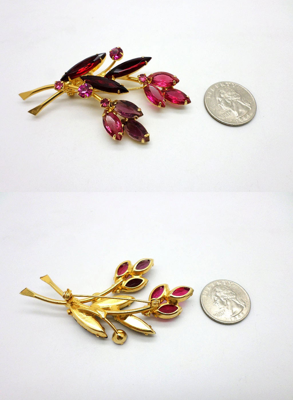 SALE Beautiful Vintage Bright Pink Rhinestone Pin Brooch Gold Tone Metal
