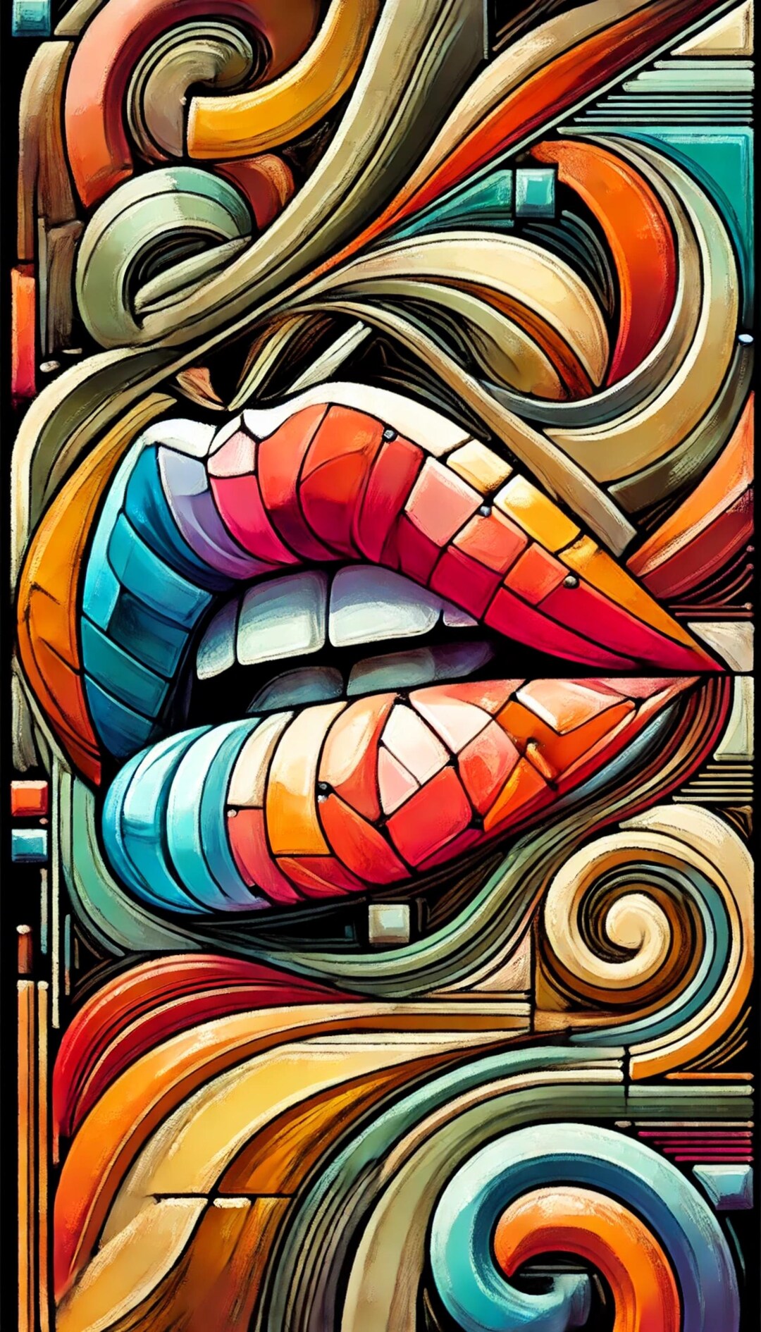 Lips in Cubism Style, Colour, Wall Poster - Etsy