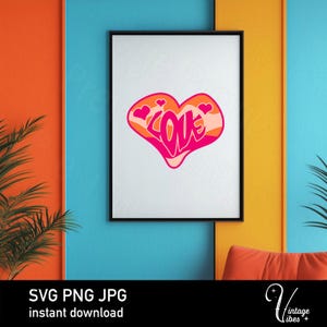 Print and Cut, Cut File, Sticker. Retro Groovy Love Heart 60s ...