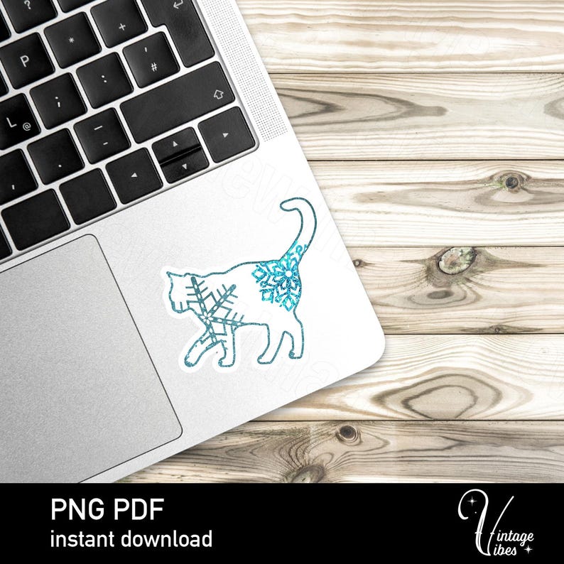 Printable Cat Silhouette Stickers, Winter Wonderland, Holiday Teal ...