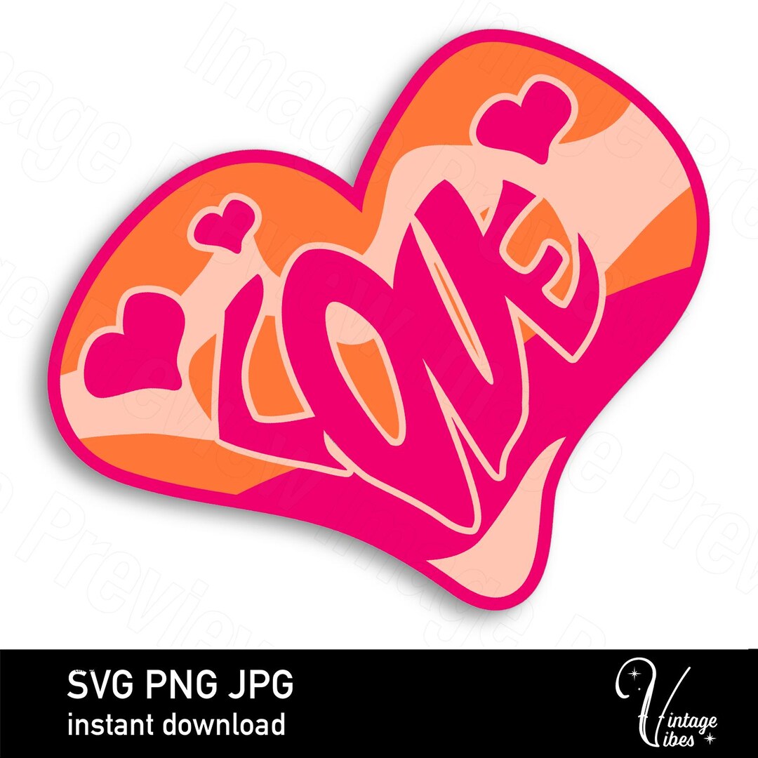 Print and Cut, Cut File, Sticker. Retro Groovy Love Heart 60s ...