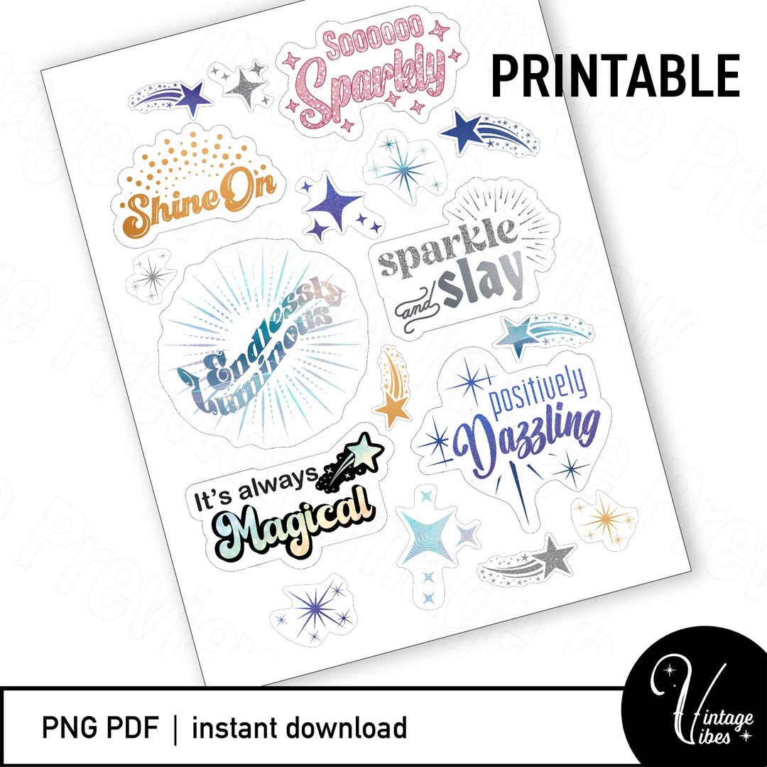 Printable Sparkle Sticker Sheet, Digital Planner Stickers, Journal ...