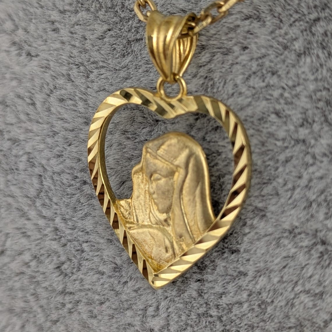 Virgin Mary Heart Pendant - Made to Order Gold Over Sterling Silver ...