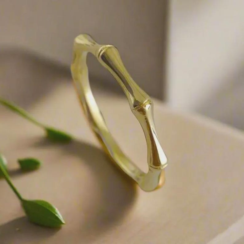 Bamboo Band Ring 10k, 14k, 18k Gold, Silver - Etsy