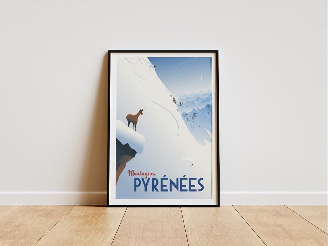 Pyrenees Ski Poster France, Mountain Chamois Wildlife Art, Wall Art ...
