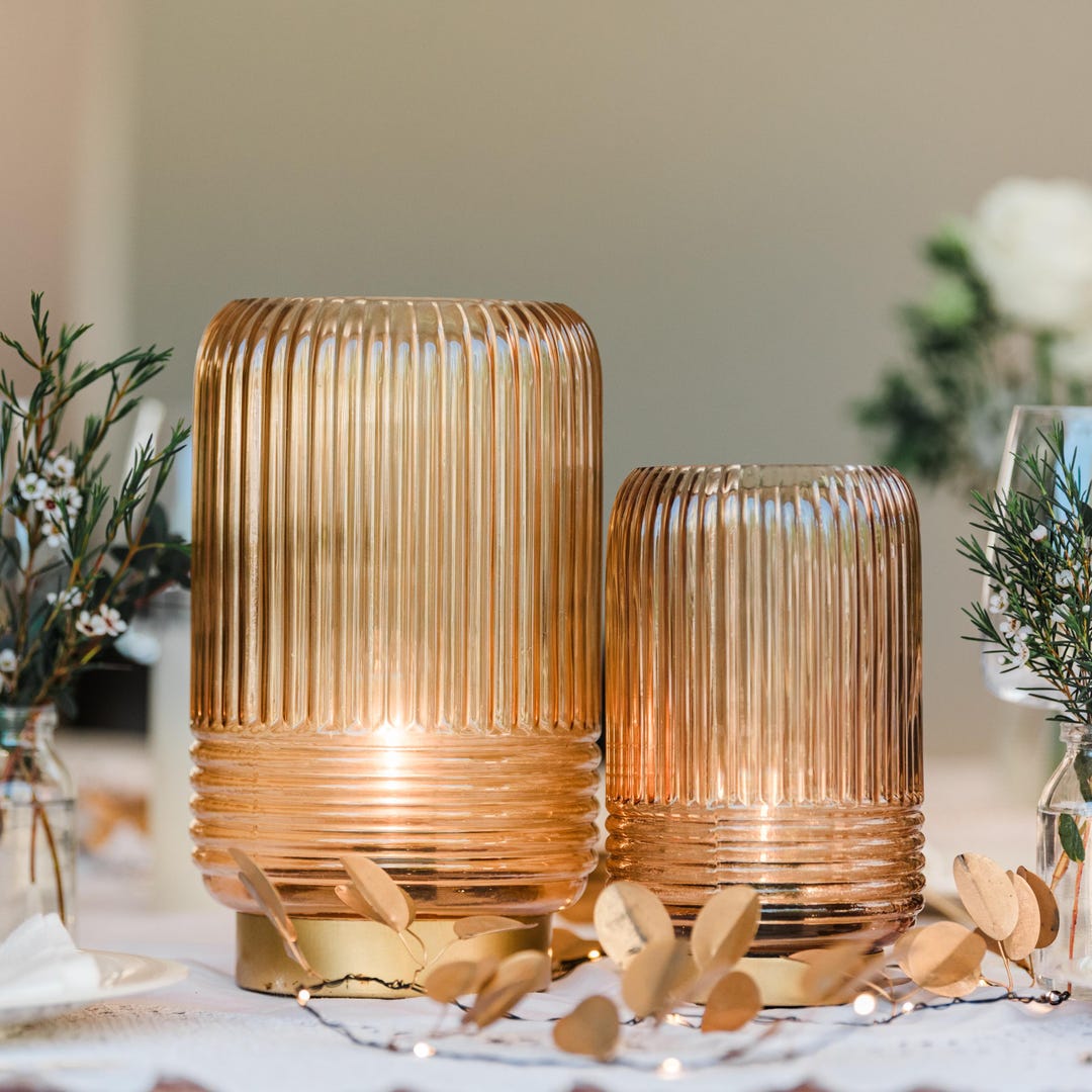 Cordless Tan Ribbed Glass Battery Operated Lamps - Etsy