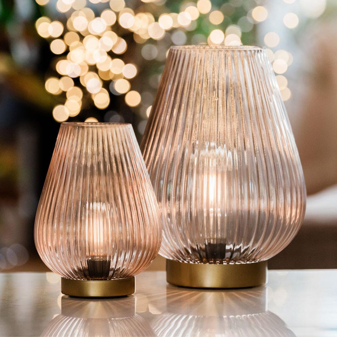 Cordless Blush Pink Glass Fluted Ribbed Battery Operated Lamps - Etsy
