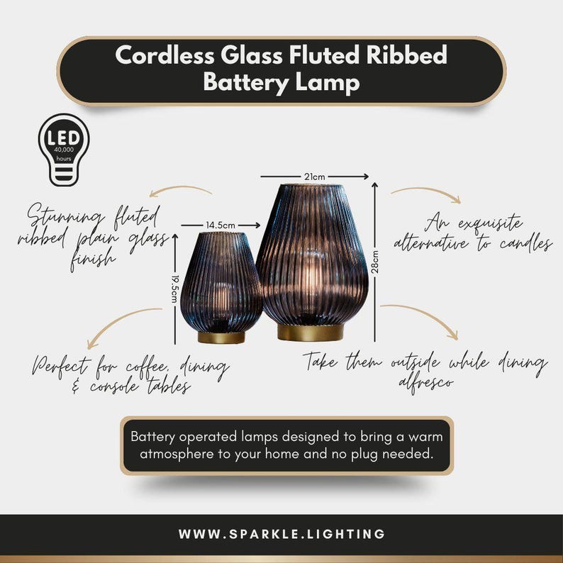 Cordless Emerald Green Glass Fluted Ribbed Battery Operated Lamps - Etsy