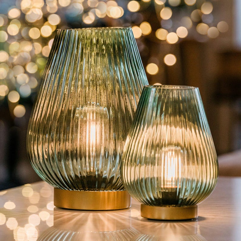 Cordless Emerald Green Glass Fluted Ribbed Battery Operated Lamps - Etsy