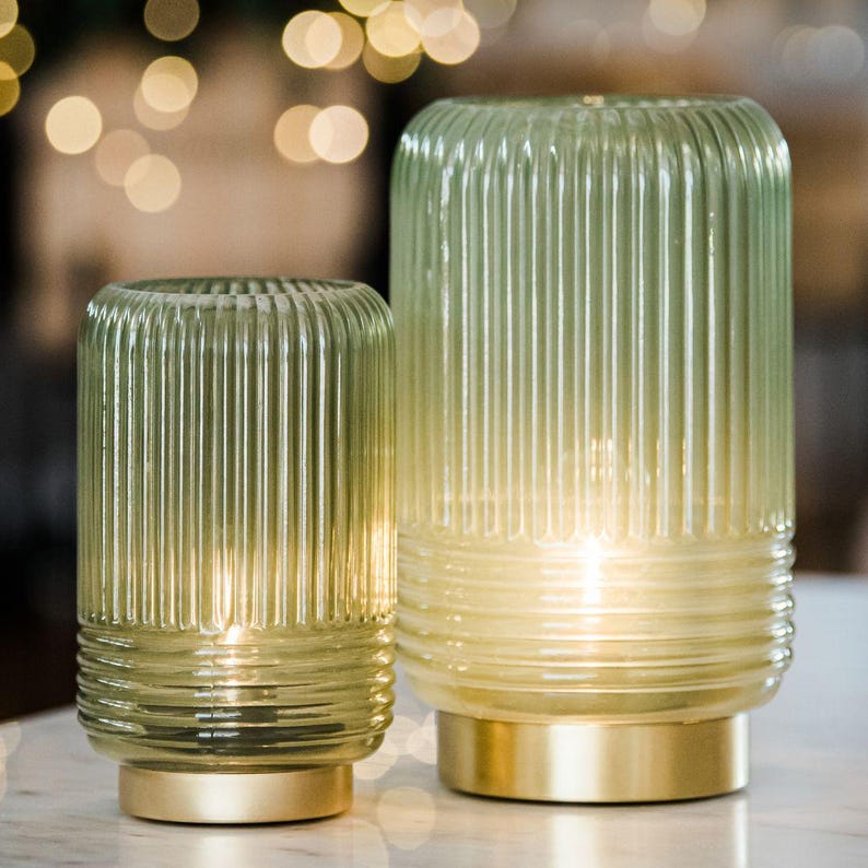 Cordless Green Ribbed Glass Battery Operated Lamps - Etsy