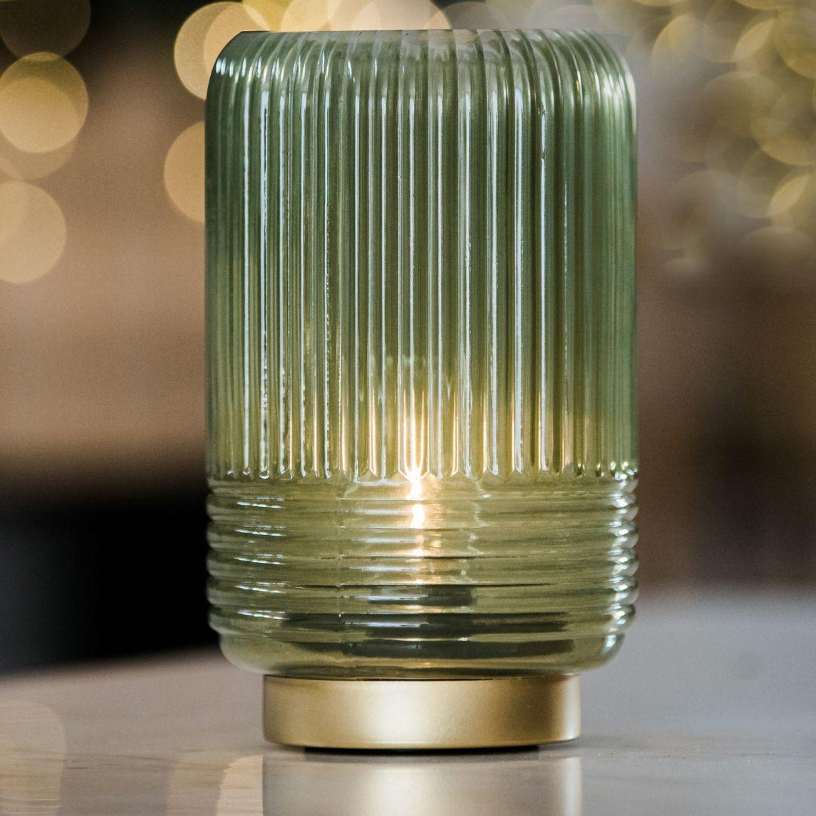 Cordless Green Ribbed Glass Battery Operated Lamps - Etsy