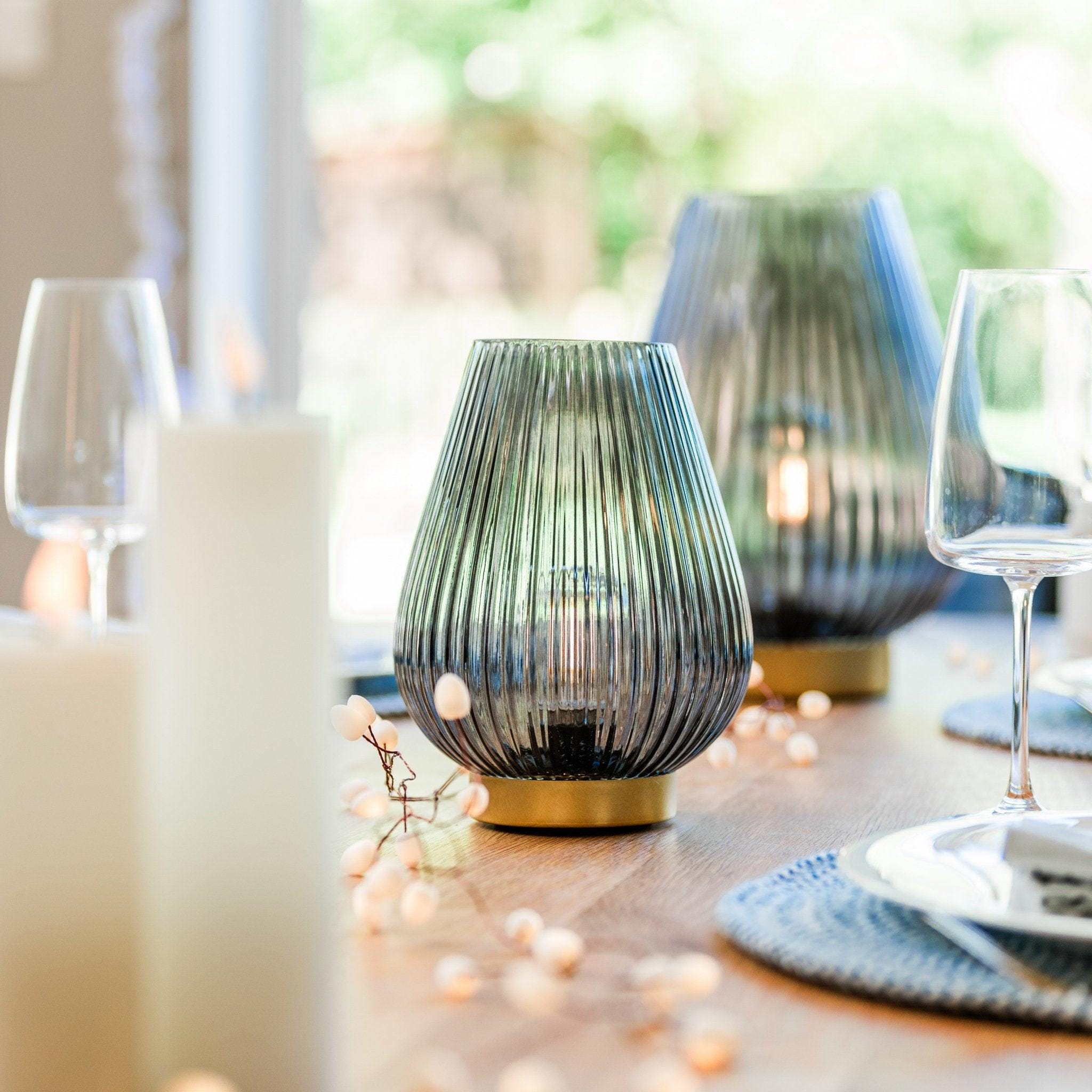 Cordless Emerald Green Glass Fluted Ribbed Battery Operated Lamps - Etsy