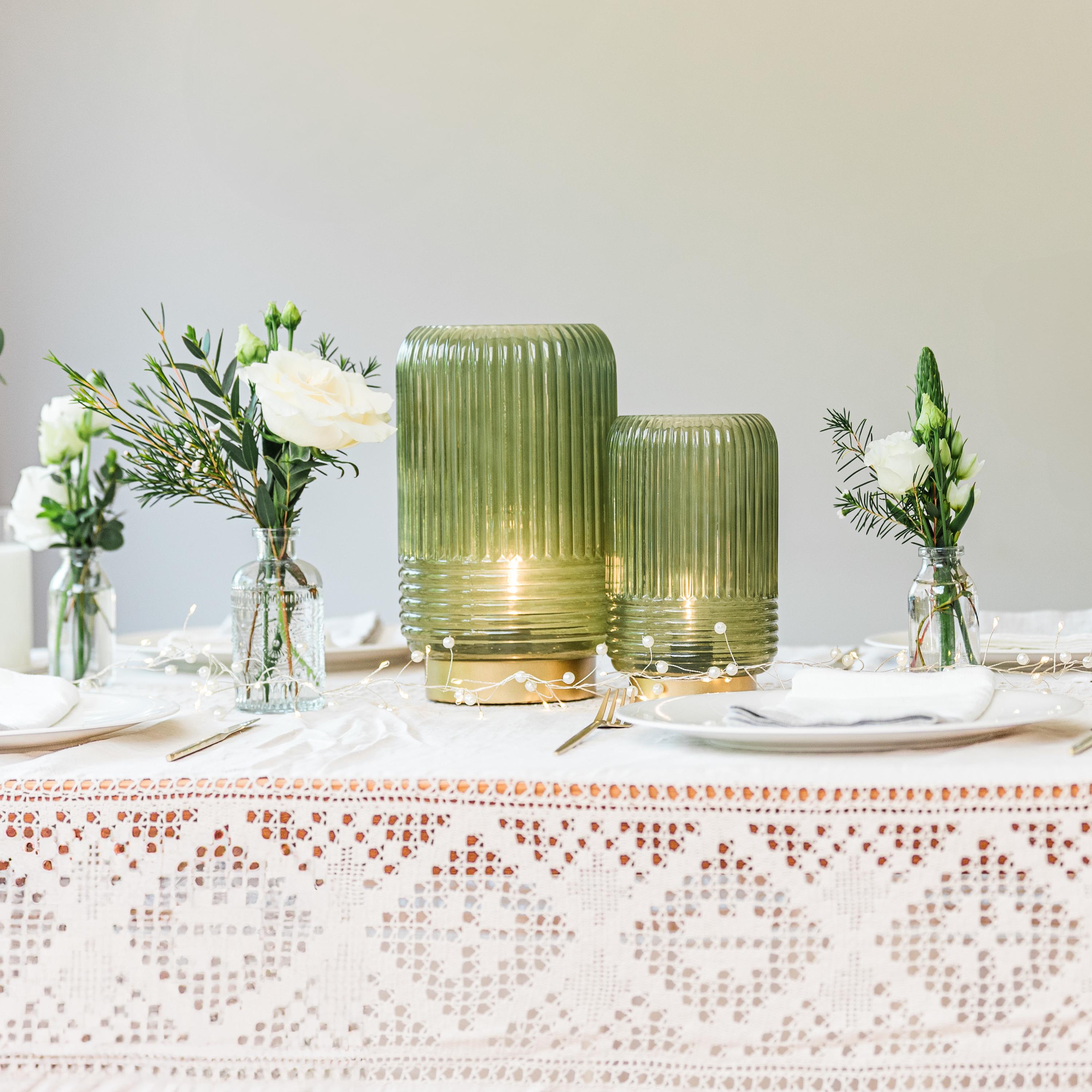 Cordless Green Ribbed Glass Battery Operated Lamps - Etsy