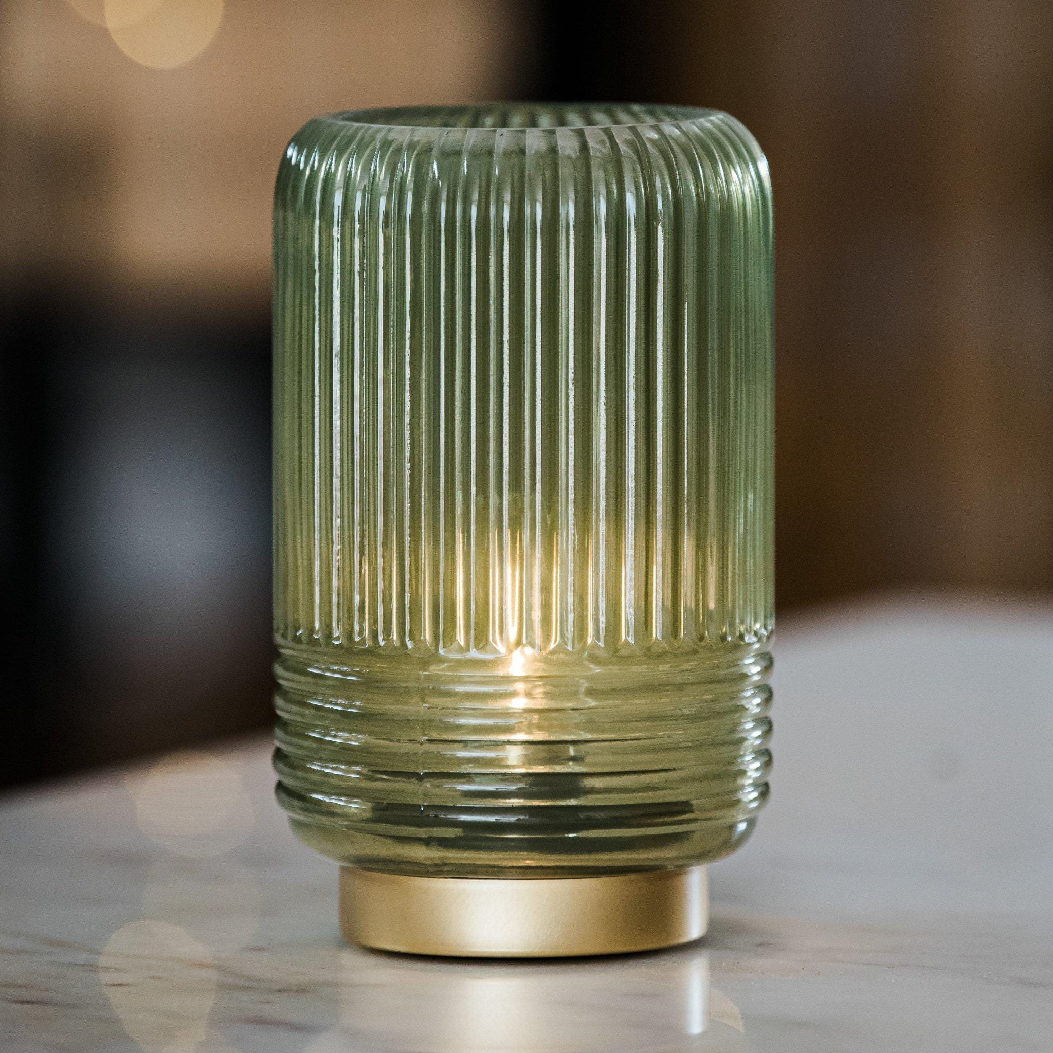 Cordless Green Ribbed Glass Battery Operated Lamps - Etsy