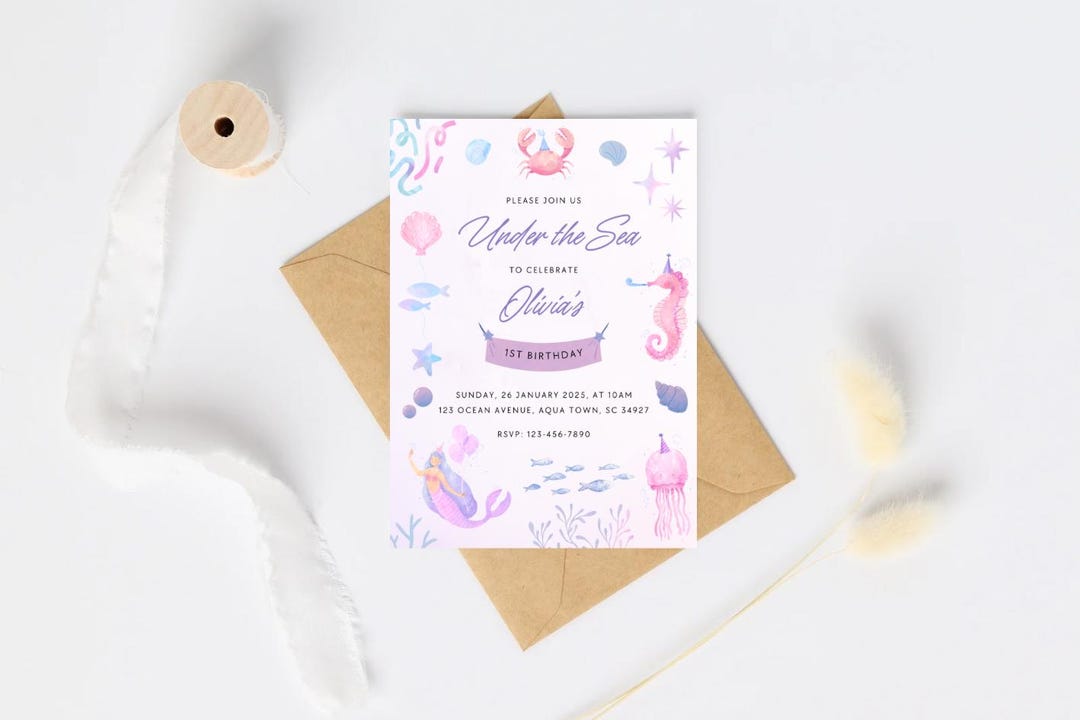 Editable Under the Sea Birthday Invitation Template, Mermaid Birthday ...