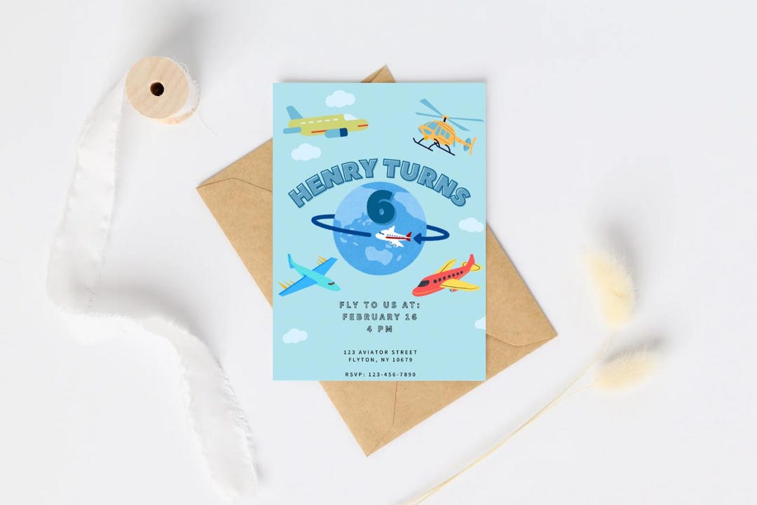 Editable Airplane Birthday Invitation Template, Aviation Party Invite ...