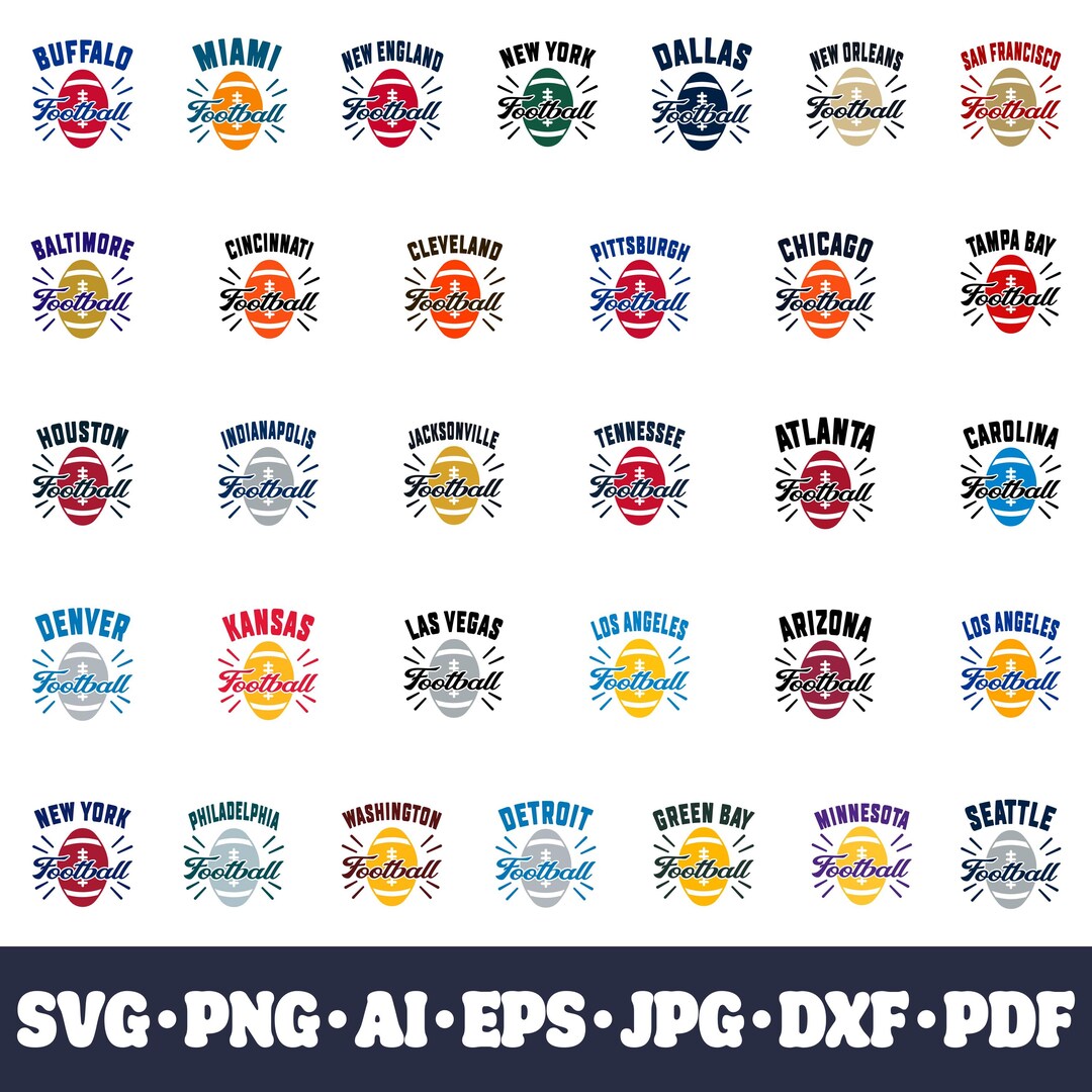 Football Teams Bundle SVG Cricut Cut File. City PNG Clipart. Silhouette ...