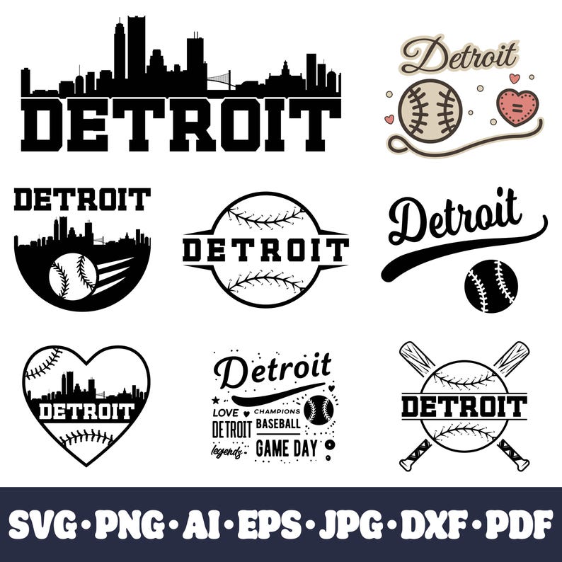 Detroit Baseball Team Bundle. 20 Fan Designs. SVG Cricut Cut Files. DIY ...