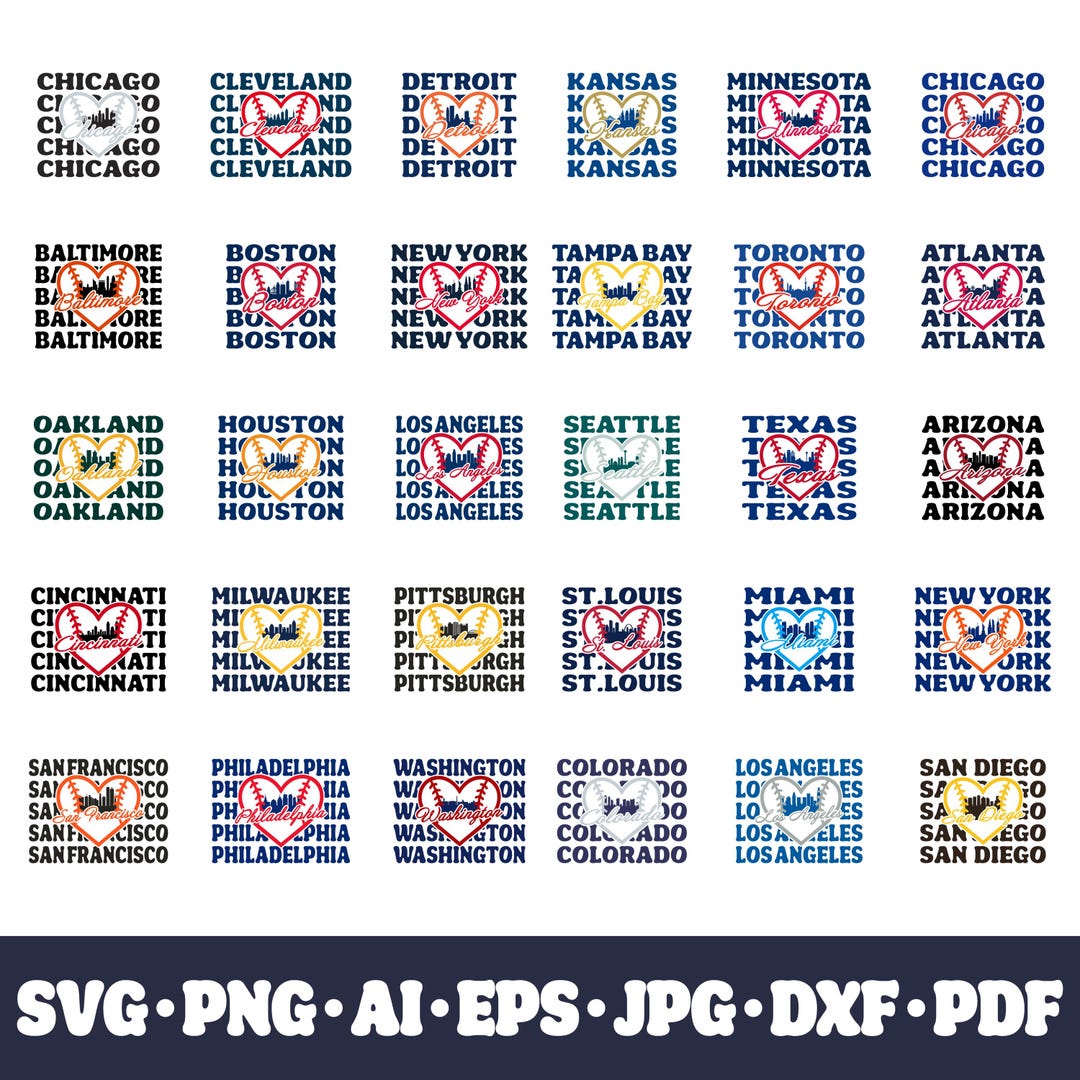 Baseball Teams Bundle SVG PNG DXF for Cricut and Silhouette | Sports ...