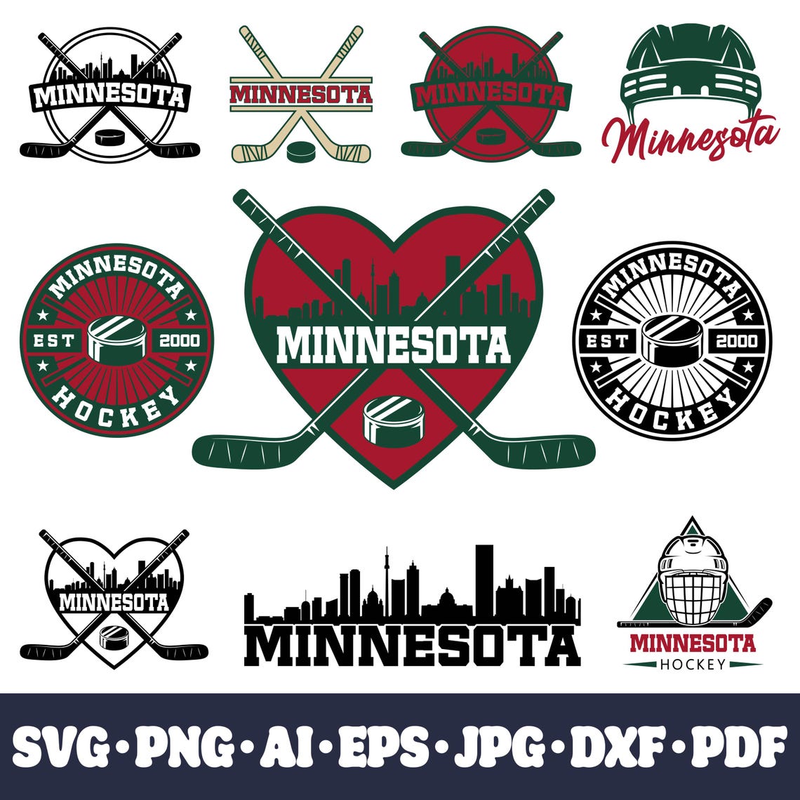 Minnesota Hockey Team Bundle. 10 Fan Designs. SVG Cricut Cut Files. DIY ...