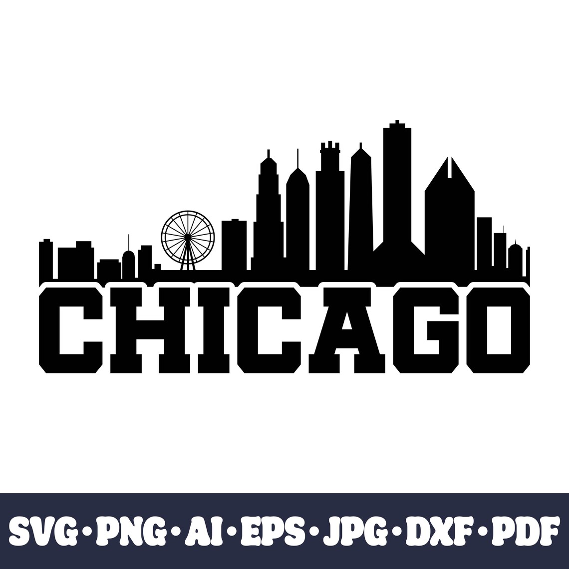 Chicago City Skyline SVG – Cricut Cut File, Cityscape Silhouette PNG ...