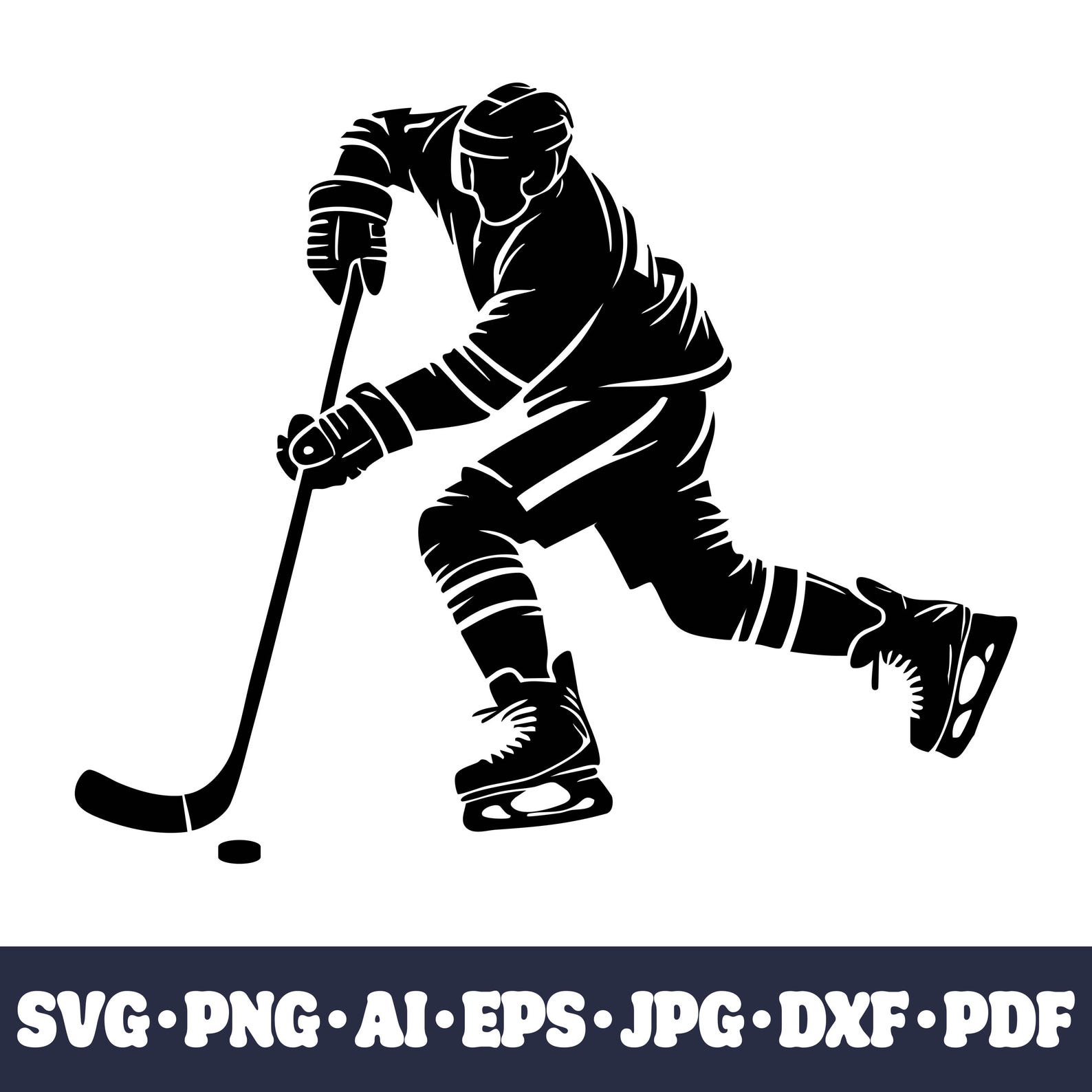 Hockey Player SVG Cricut Cut File. Puck and Stick Silhouette Clipart ...