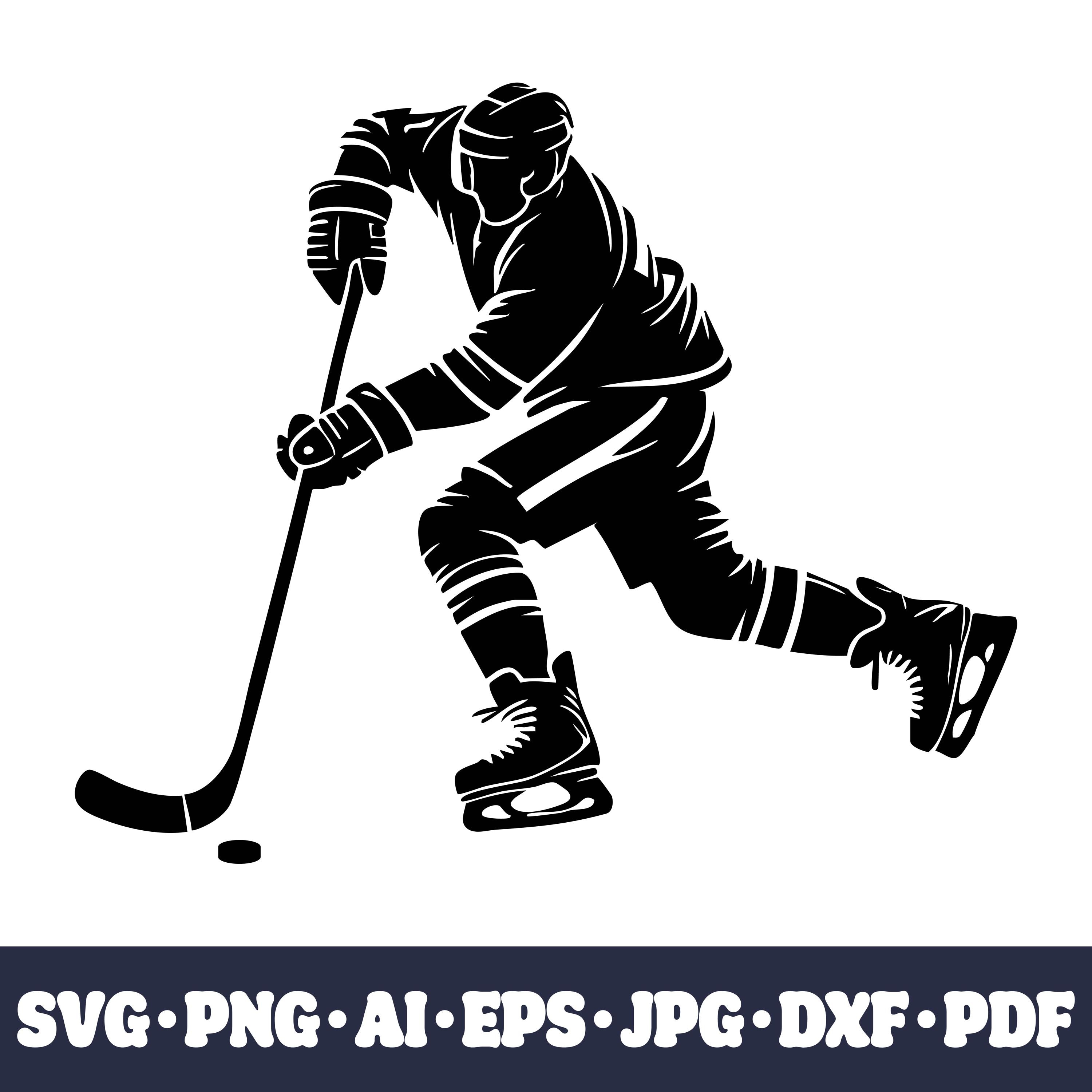 Hockey Player SVG Cricut Cut File. Puck and Stick Silhouette Clipart ...