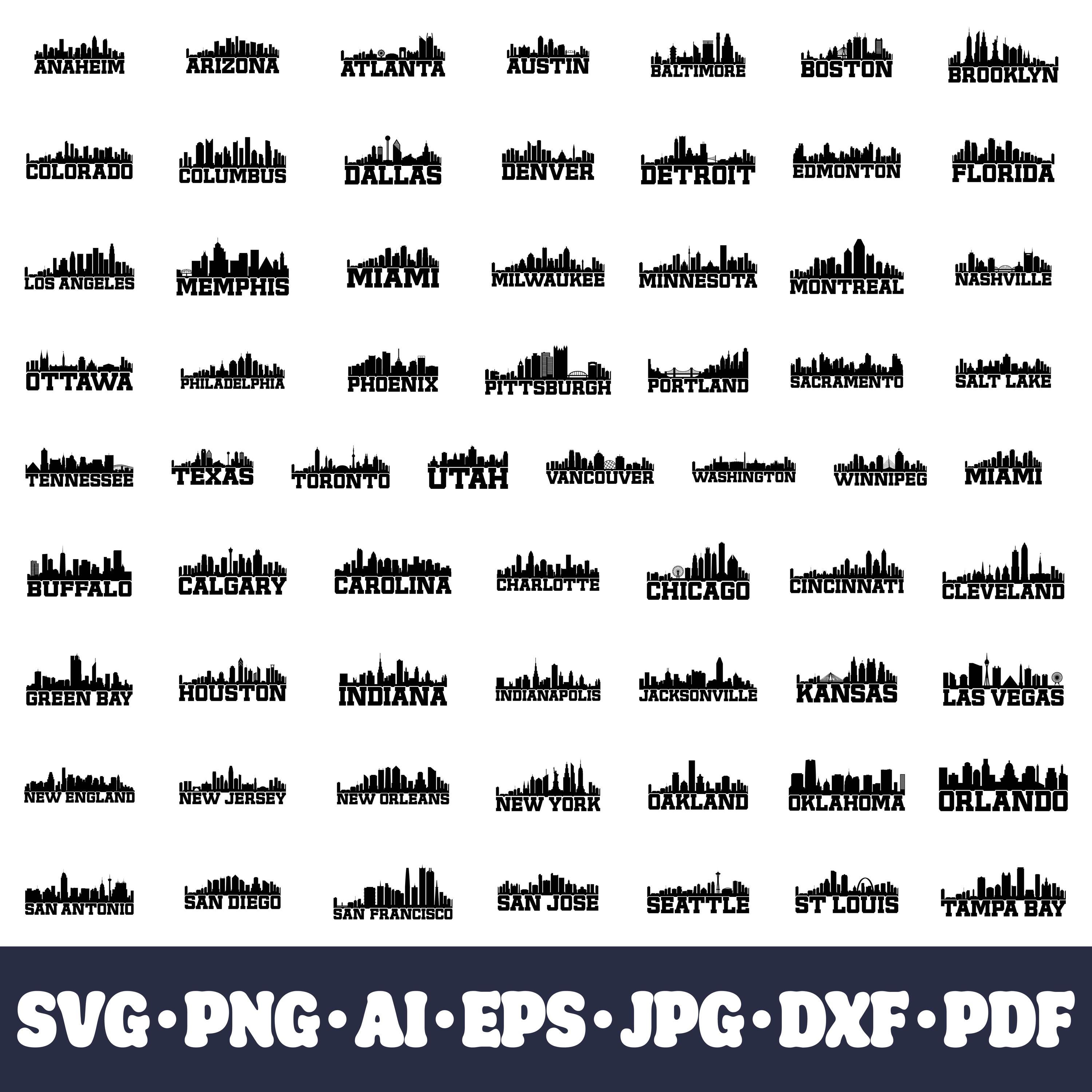 63 Cities USA Skyline SVG – Cricut Cut File, Cityscape Silhouette Png ...