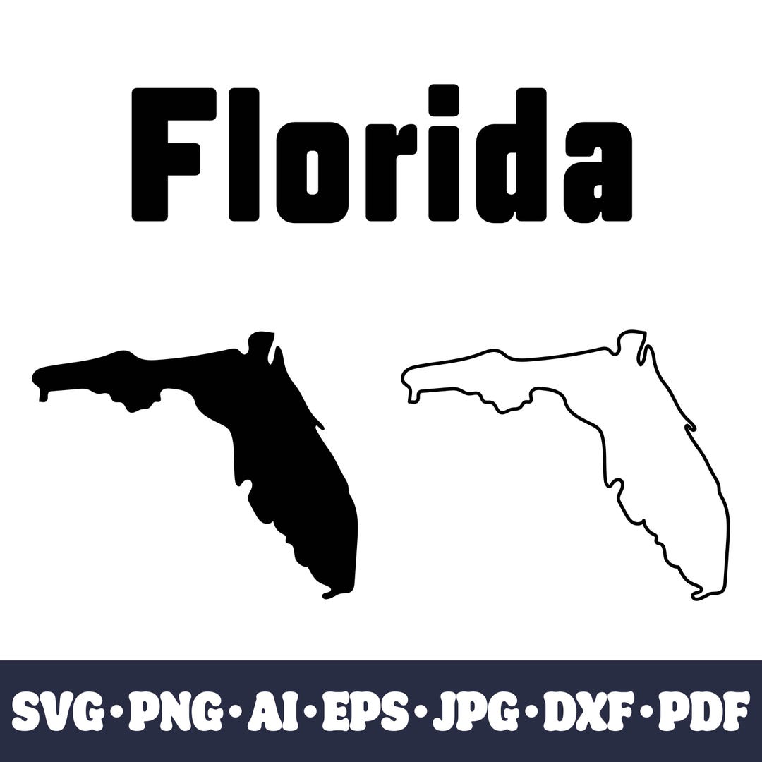 Florida Map SVG | Solid and Outline State Silhouette | Cricut Cut File ...