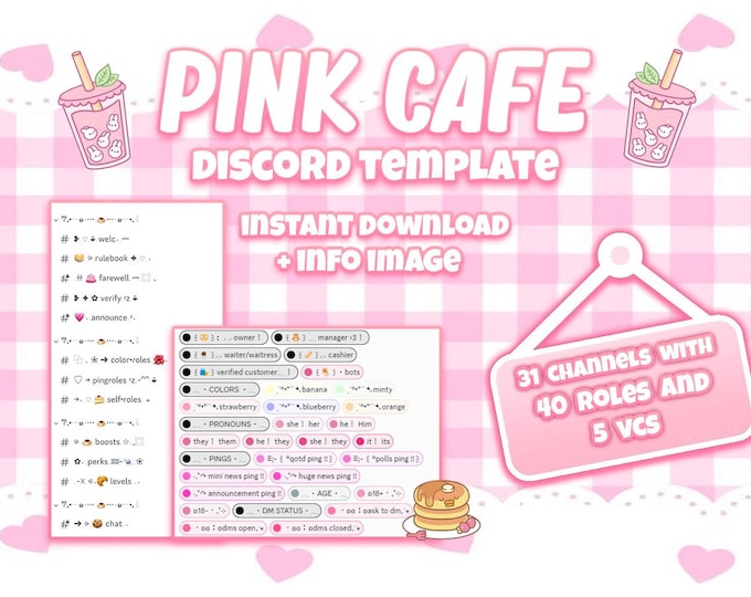 Pink Discord Server Template, Customizable Roles (instant Download ...