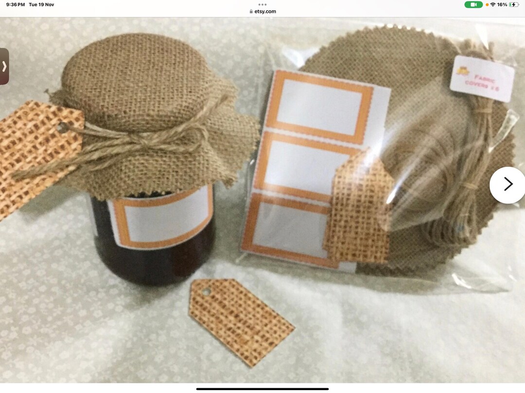 12 X Jam Jar Lid Covers HESSIAN-JUTE Includes Twine Bands Jar Labels ...