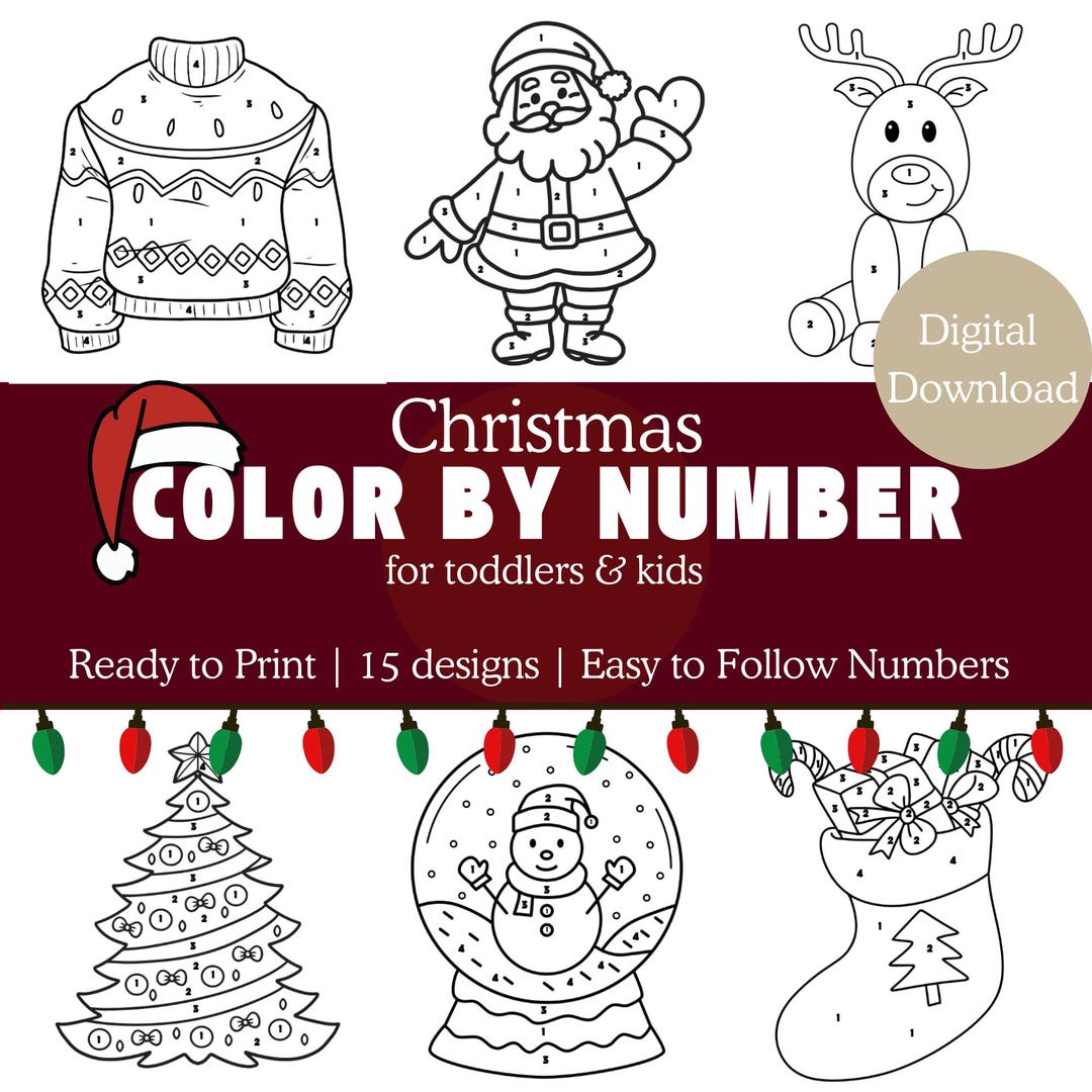 Christmas Color by Number Printable Coloring Book Fun Holiday Activity ...