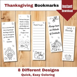 8 Printable Fall Coloring Bookmarks | Digital PDF Download | Coloring ...
