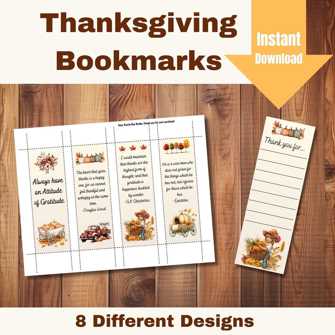 8 Thanksgiving Printable Bookmarks: Digital Download PDF Bookmark ...
