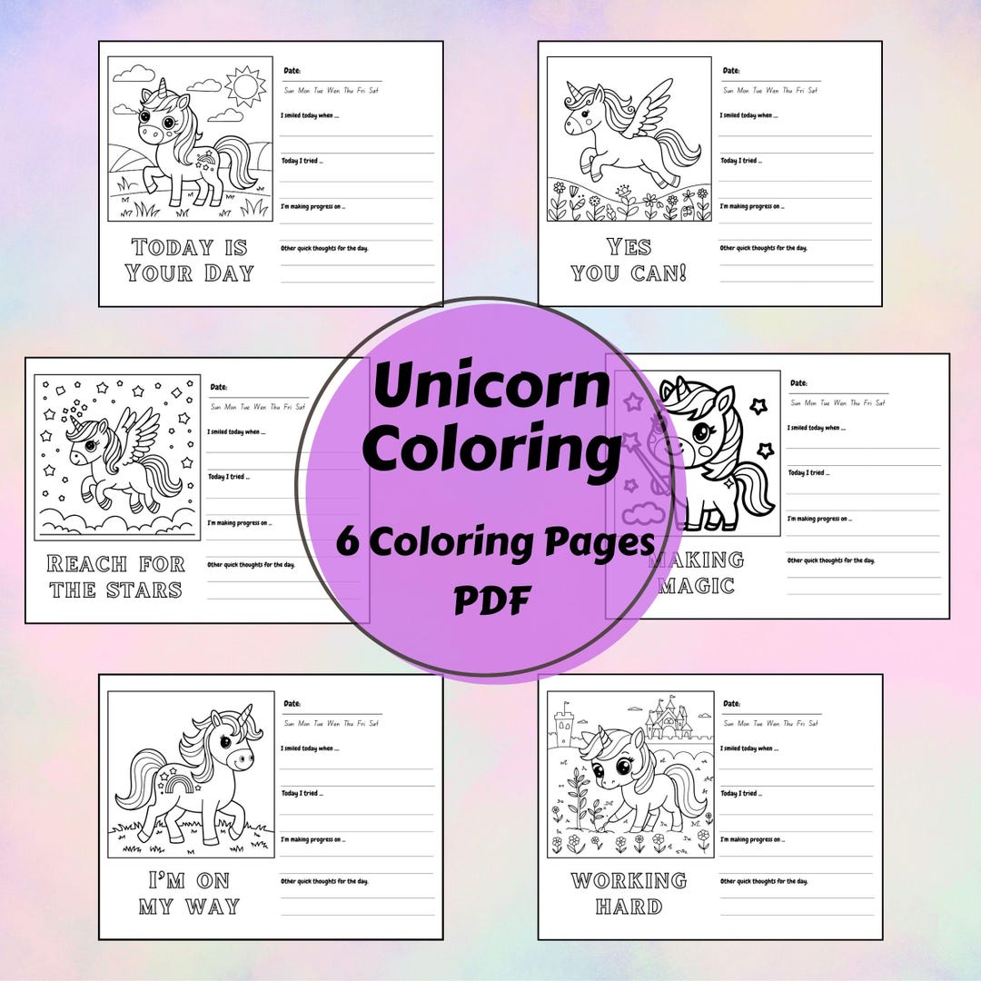 Cute Unicorn Coloring Book | Easy Writing Prompt | Digital Download ...