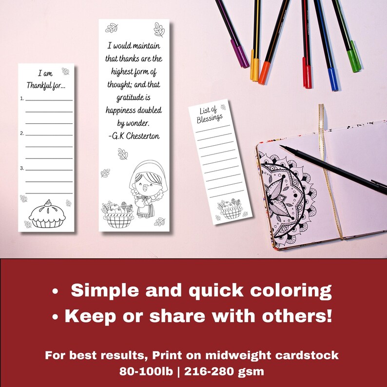8 Printable Fall Coloring Bookmarks | Digital PDF Download | Coloring ...