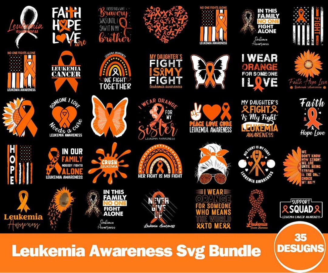 Leukemia Awareness Svg Png Bundle, Orange Ribbon Svg, Leukemia Cancer ...