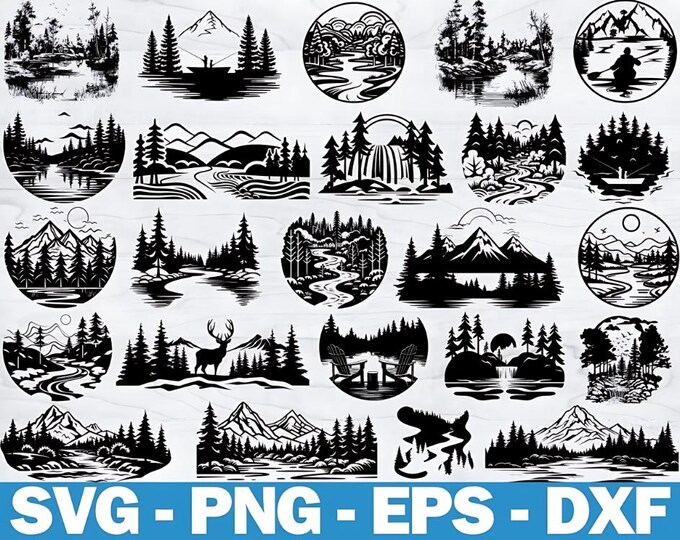 LAKE Scene SVG, Lake Scene Eps, Lake Scene Png, Lake Scene Dxf, CANOE ...