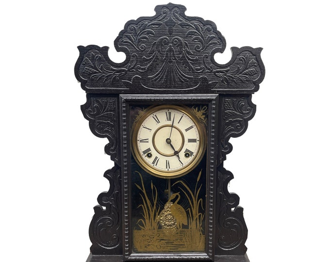 Exquisite Black Forest Style Mantle Clock With Wonderful Carved Details ...