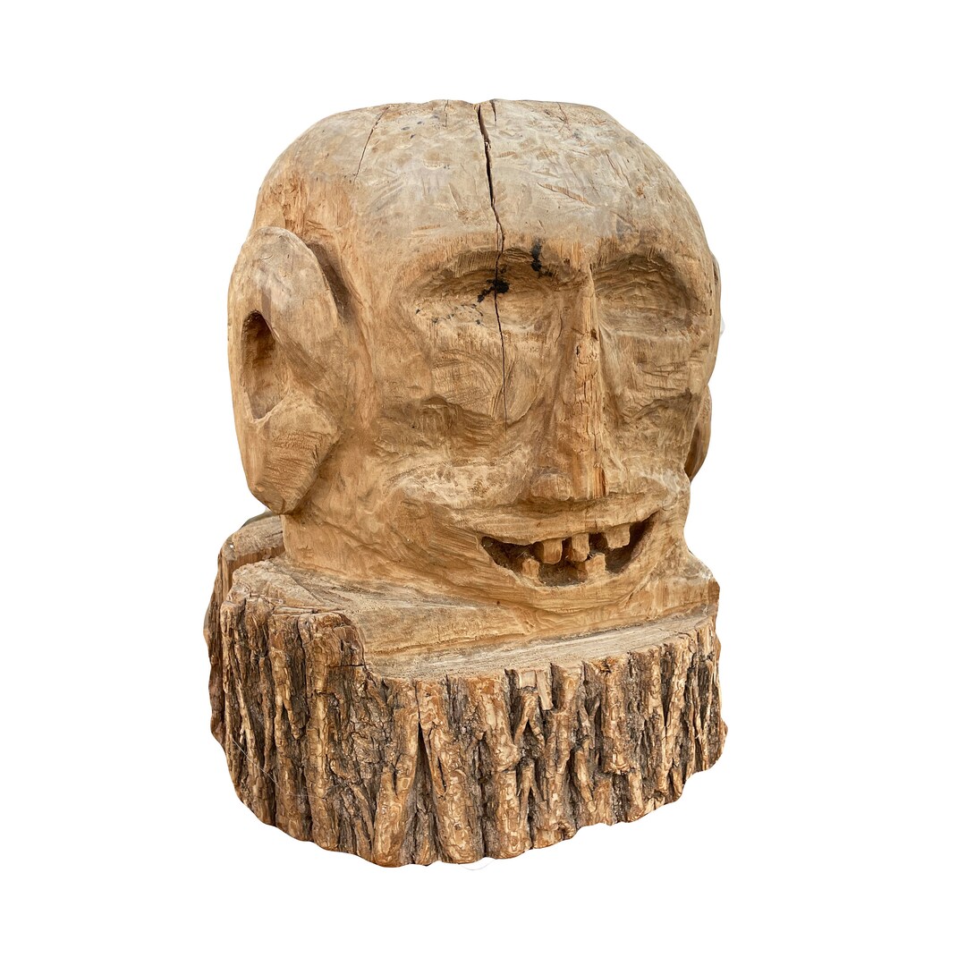 Outsider/folk Art: Huge Primitive Hand-carved Head With Flat Top Works ...