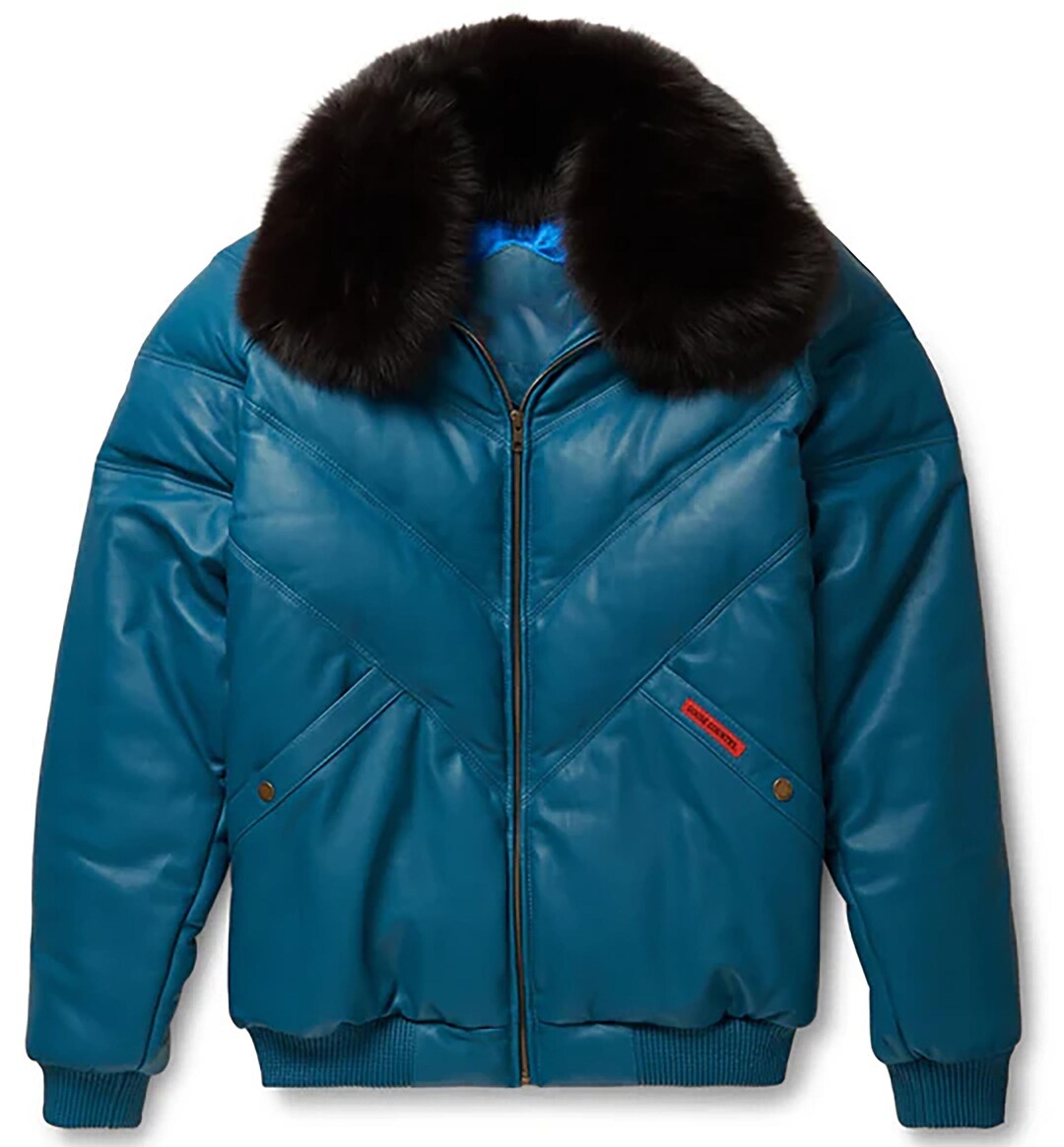 Men Bubble Sheepskin Puffer Leather Jacket/mens Bomber Jacket/fur ...