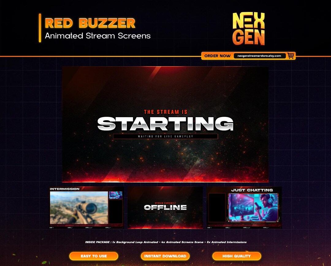 9x Red Buzzer Animated Stream Screen Scenes Pack for Twitch, Youtube ...