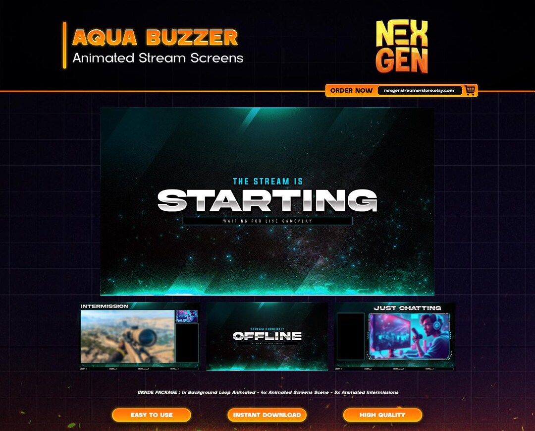 9x Aqua Buzzer Animated Stream Screen Scenes Pack for Twitch, Youtube ...