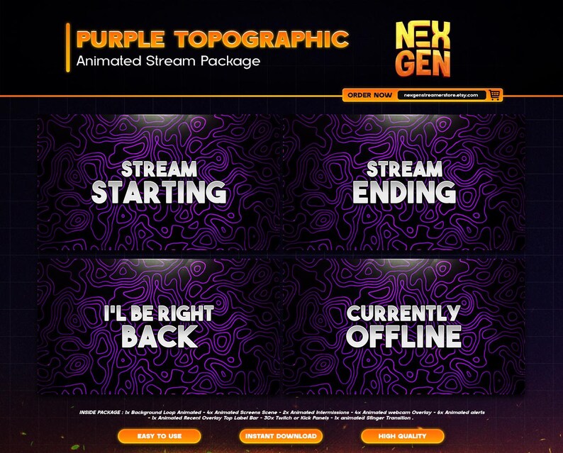 Purple Topographic Animated Stream Package – Overlays, Alerts, Webcam ...