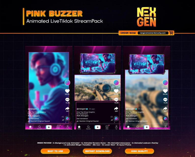 Pink Buzzer Animated Tiktok Live Streaming Package | Screens,webcams ...
