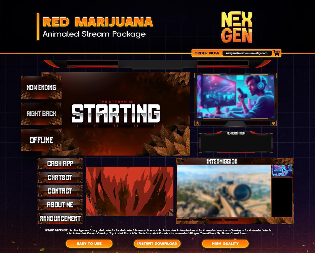 Red Marijuana Animated Stream Package – Overlays, Alerts, Webcam ...