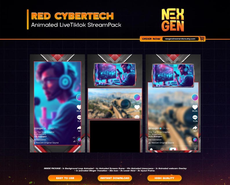 Red Cybertech Animated Tiktok Live Streaming Package | Screens,webcams ...