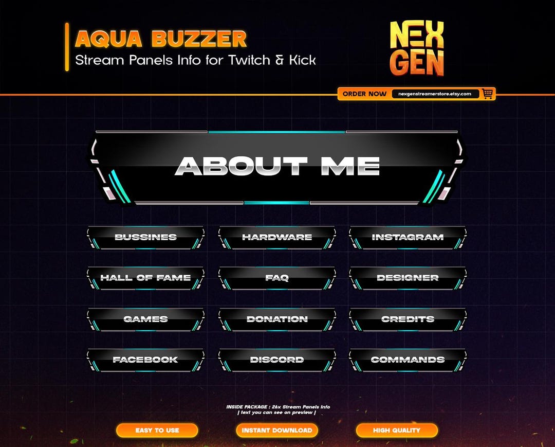 26x Aqua Buzzer Stream Panels Info for Twitch & Kick Complete Streaming ...