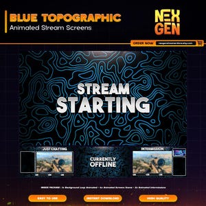 6x Blue Topographic Animated Stream Screen Scenes Pack for Twitch ...