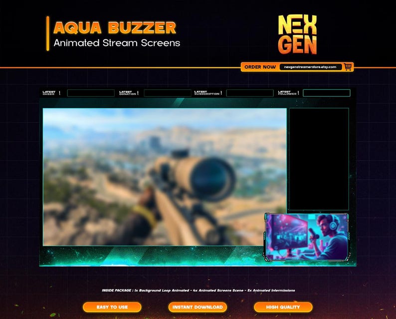 9x Aqua Buzzer Animated Stream Screen Scenes Pack for Twitch, Youtube ...